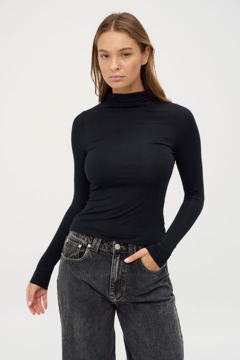 Emily Mock Neck Long Sleeve Black - Final Sale – Primi